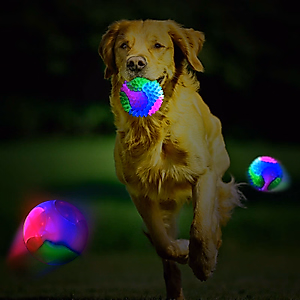 Sumind 4 Pieces Light Up Dog Balls Glowing Elastic LED Flashing Spike Pet Molar Light Color Balls Interactive Pet Toys for Cats Dogs Chewing Playing (2.2 Inch, 2 Styles)
