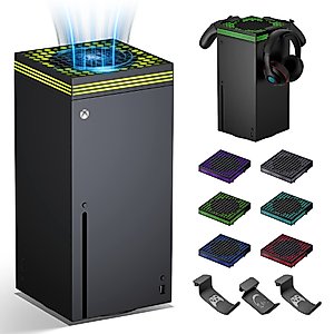 RGB Cooling Fan for Xbox Series X with Dust Filter & 3 Controller and Headset Holders, ZAONOOL Fan Cooling System with 13 LED Light Modes, High Speed Top Dust Proof Cooler Fan for Xbox X Accessories