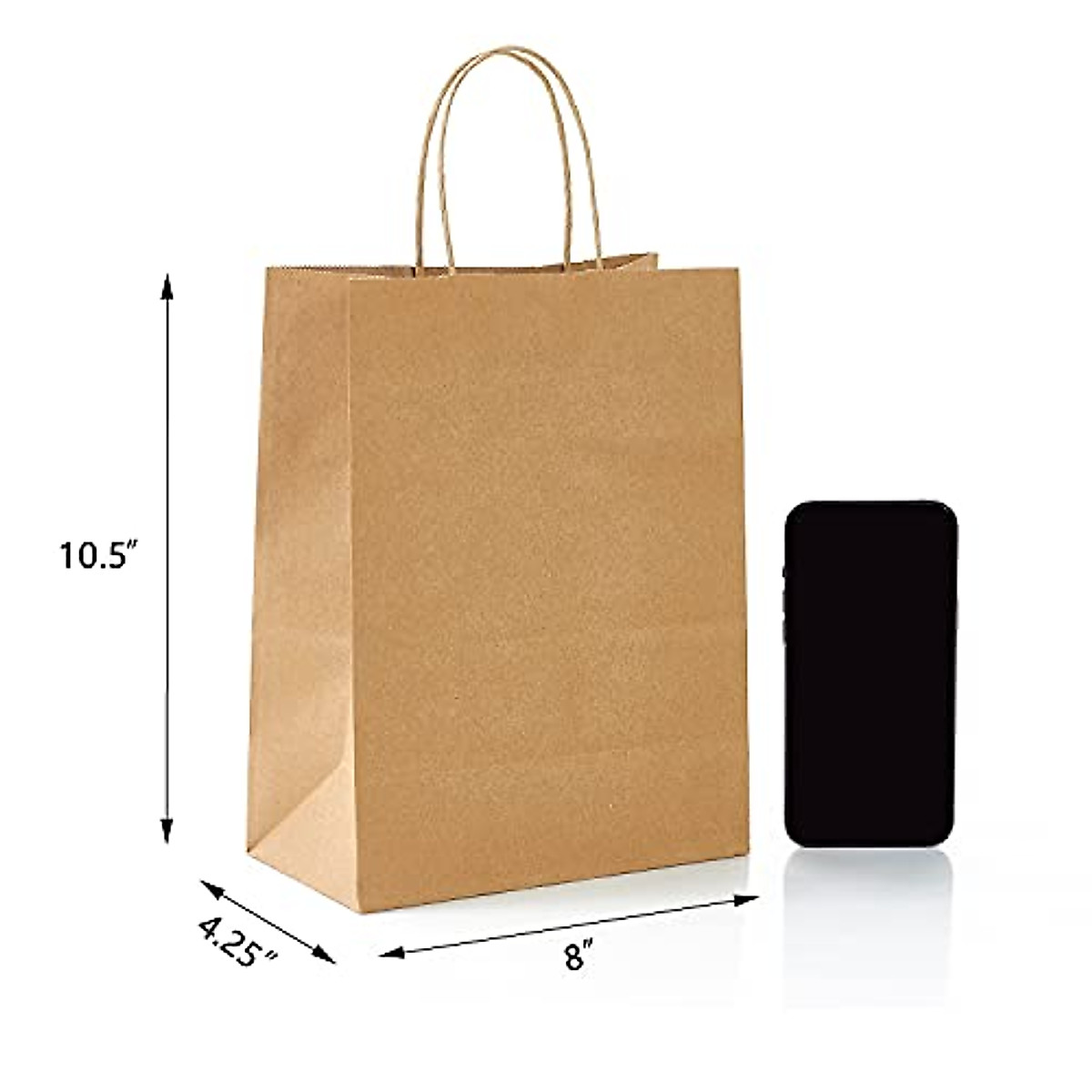 NYMVP Brown Paper Bags, 50Pcs Paper Bags with Handles 8x4.25x10.5 Gift Bags Bulk, Paper Shopping Bags, Kraft Bags, Party Favor Bags, Business Bags, Boutique Bags