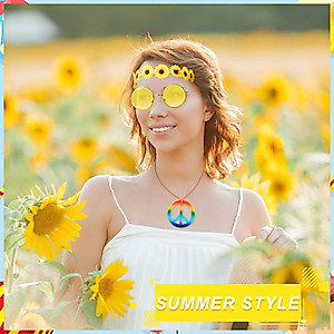 36 Pcs Hippie Costume Set 60s 70s Peace Necklaces Sunflower Headband Hippie Sunglasses Bandana Headband Hippie Dressing Accessories