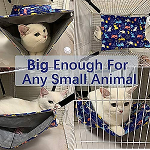 FULUE Double Ferret Rat Guinea Pig Hammock, Large Double Corner Hanging Hammock and Beds for Ferrets Cage Hanging Ferret Bed (Blue)