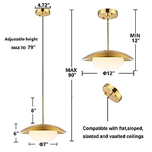 BAODEN Modern Pendant Lighting Set of 2 Industrial Hanging Light Brushed Brass Finished Dome Shades White Globe Glass Lampshade Light Fixture for Kitchen Island, Living Room, Dining Room