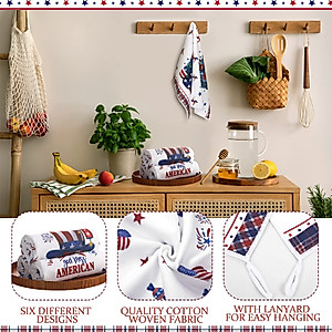 Tudomro Set of 6 4th of July Patriotic Kitchen Towels American Flag Stars Dish Towels Beach Cloth Tea Towel Red Blue Star Tea Towels, Housewarming Gift (Simple, Patriotic)