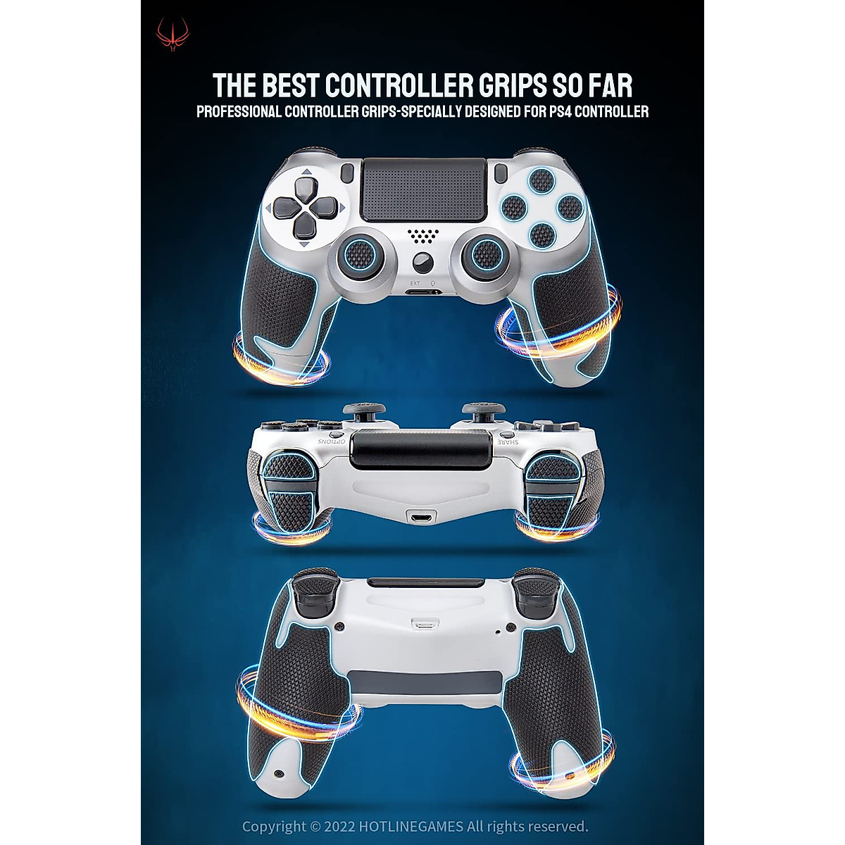 HOTLINEGAMES 2.0 Plus Controller Grip Compatible with PS4 DualShock 4 Controllers Grips Tape, Textured Soft Skin Kit, Pre-Cut, Easy to Apply, Sweat-Absorbent (for Handle Grips+Buttons+Triggers)