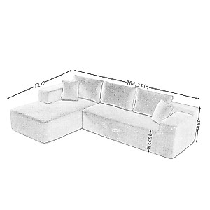 ChicFurnit Sectional Couch, Sofa with 3 Back Pillows & 2 Throw Pillows, L Shaped Polyester Upholstered 104.33" Square Arms Sofa for Apartments, Living Rooms, Beige