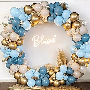 Dusty Blue Balloon Garland Arch Kit,152pcs Navy Blue Macaron Blue White Sand Chrome Gold Balloon for Baby Shower Birthday Wedding Party Supplies