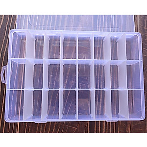 Clear Plastic Storage Box Compartments with Adjustable Dividers, Portable Transparent Beads Earring Jewelry Organizer Holder with Lid for Craft Nail Art Tackle Fishing Hooks Medicine Container Box, 24 Grids