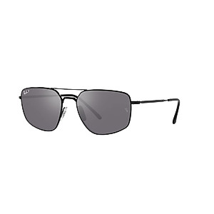 Ray-Ban Rb3666 Rectangular Sunglasses, Black/Grey Mirrored Gradient Polarized, 56 mm