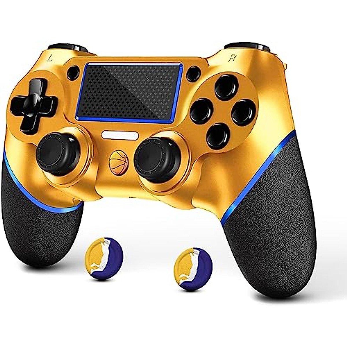 AceGamer Wireless Controller for PS4, Custom Basketball Design V2 Gamepad Joystick for PS4 with Non-Slip Grip of Both Sides and 3.5mm Audio Jack! Thumb Caps Included! (Dark-Gold Basketball)