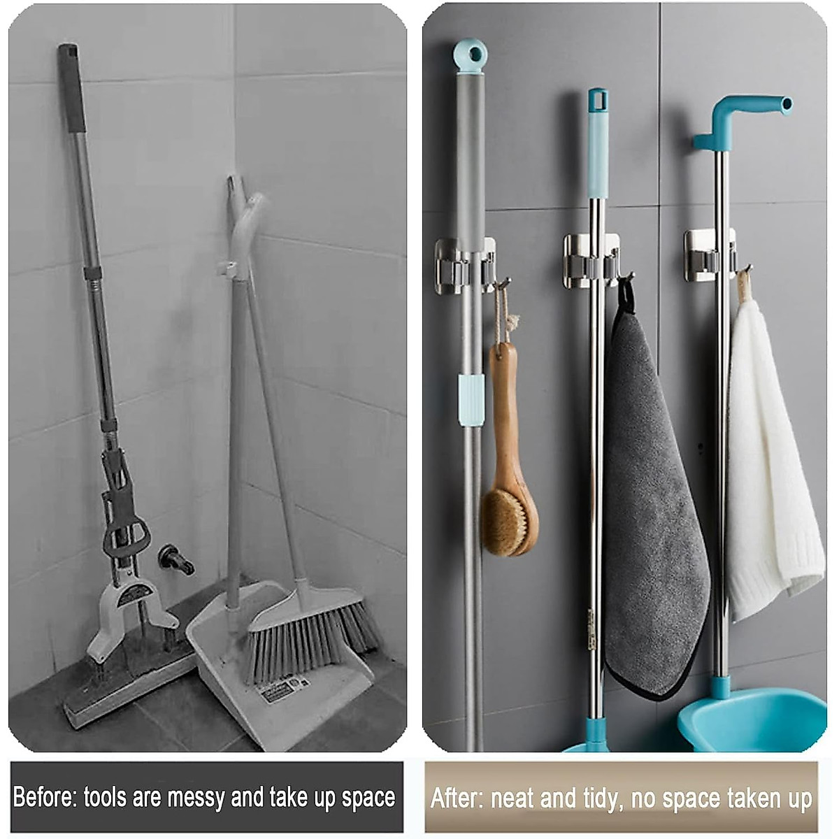 ATLANTICMop Holder, Modern Wall Mounted Heavy Duty Stainless Steel Storage Rack Organization Tools, Kitchen Garden Garage Or Bathroom Organization. (PACK OF 1.)