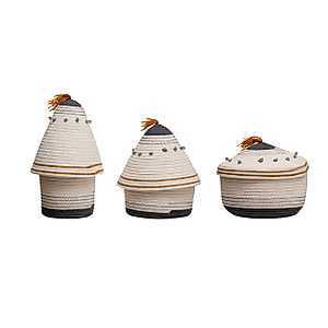 Creative Co-Op Cotton Rope Lid and Embroidery Baskets, Grey