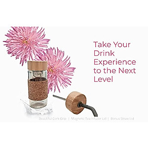 Miller Eclipse Cork Tea Infuzer Glass 12oz 350ml Iced Coffee Overnight Oats Dual-lid On the Go Stylish