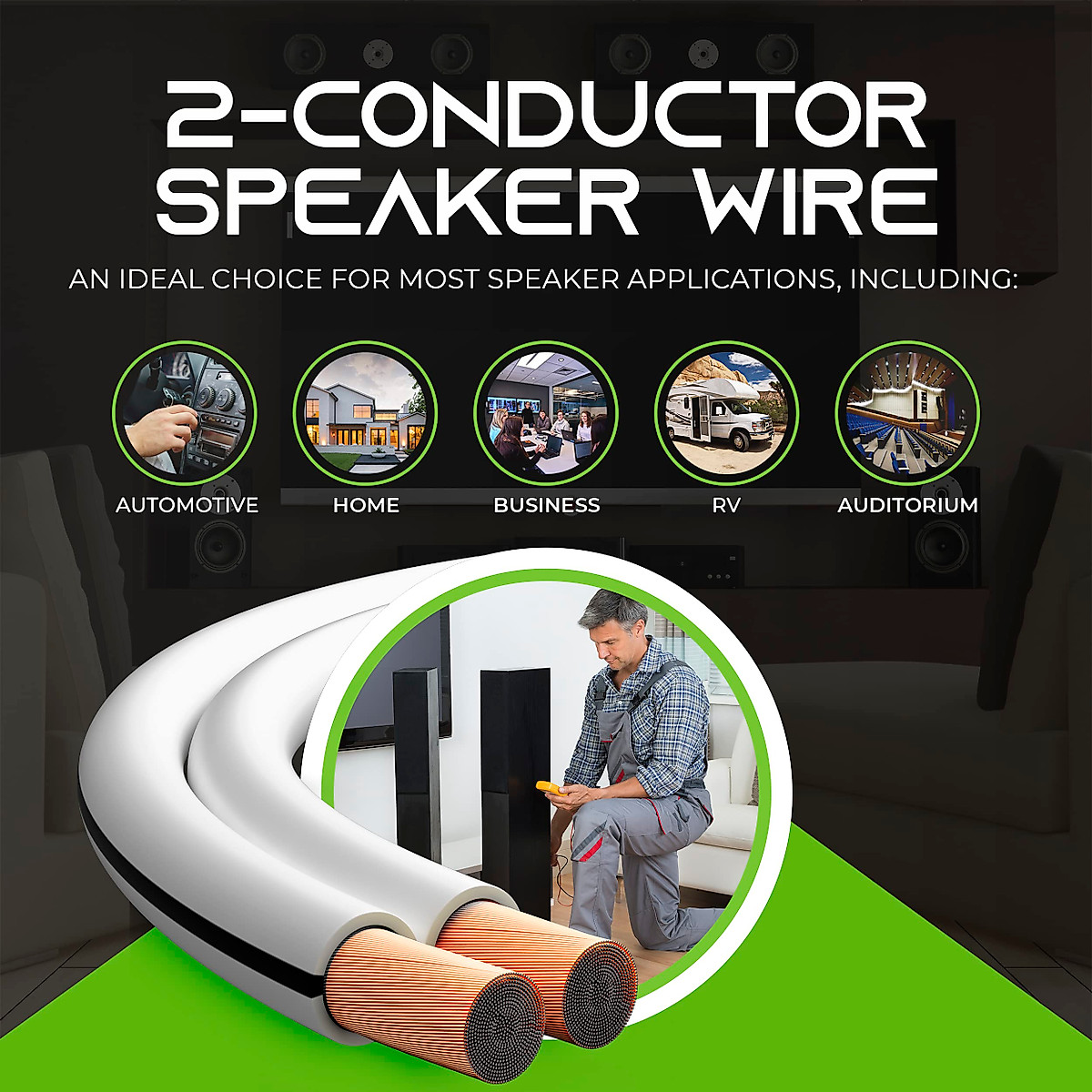 GearIT 12AWG Speaker Wire, Pro Series 12 Gauge Speaker Wire Cable (200 Feet / 60.96 Meters) Great Use for Home Theater Speakers and Car Speakers, White