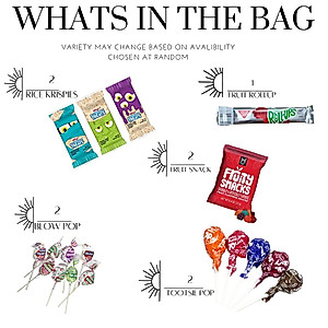 DESERT SUN SNACKS Halloween Drawstring Bag Candy and Snack Gift Bag (50ct) Already Filled Treats for Kids and Adults. Ghost, Pumpkin, Black Cat, Frankenstein Snack and Candy, Variety, Mixed Bulk Care