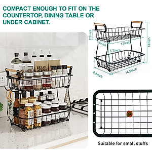2 Tier Fruit Basket with 2 Banana Hangers, Countertop Fruit Vegetable Basket Bowl for Kitchen Counter Metal Wire Storage Basket Fruits Stand Holder Organizer for Bread Snack Veggies Produce, Black