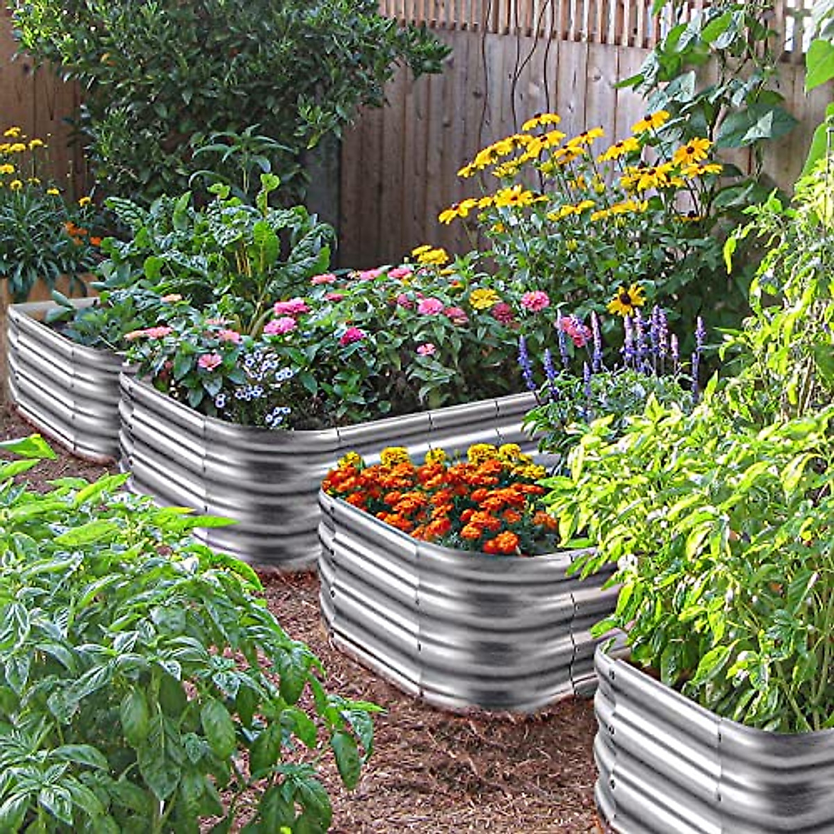 Crirax Galvanized Raised Garden Beds Outdoor for Vegetables,Planters for Outdoor Plants,DIY 12-in-1 Large Metal Garden Bed Planter Boxes Outdoor 1 Set for 12 Shapes Size Garden Planters