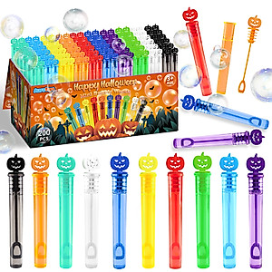 AuroTops 200pcs Halloween Mini Bubble Wands, Halloween Party Favors for Kids, Halloween-Themed Bubble Wands for Trick or Treat, Goodie Bags, Halloween Toys Gifts for Kids Adults (200PCS, 10 Colors)