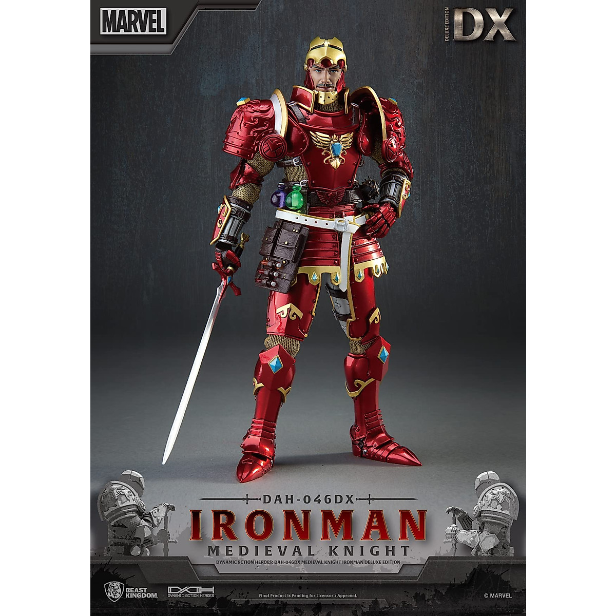 Beast Kingdom Medieval Knight Iron Man (Deluxe Version) DAH-046 Dynamic Action Figure, Multicolor