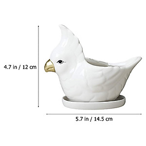 VOSAREA Animal Succulent Plant Pots Ceramic Mini Parrot Shape Succulent Planter with Saucer for Plants Flower Cactus Bonsai Container Home Decor White