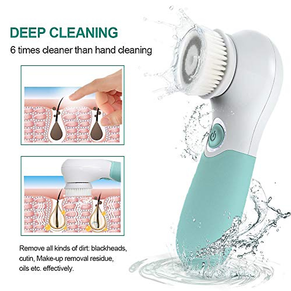 Facial Cleansing Brush Electric Facial Exfoliating Massage Brush with 3 Cleanser Heads and 2 Speeds Adjustable for Deep Cleaning, Removing Blackhead, Face Massaging