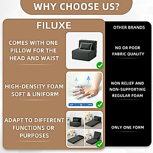 FILUXE Convertible Folding Sofa Bed - Sleeper Chair with Pillow, Modern Linen Fabric Floor & Futon Couch, Foldable Mattress for Living Room/Dorm/Guest Use/Home Office/Apartment, Single Size, Dark Gray