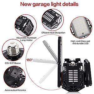 DAOKEY Led Garage Light, Garage Lights Ceiling Led Shop Light ,E26/E27 LED Garage Light with 8 Adjustable Panels, 150W Deformable Garage Lights, Garage Lights Ceiling LED for Garage, Barn, Shop.