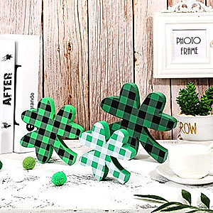 3 Pieces St. Patrick's Day Table Wooden Signs Shamrock Wooden Signs Irish Themed Freestanding Table Decorations for Desk Office Home Party Decoration (Plaid Style)