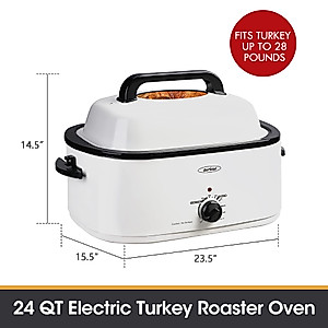 Roaster Oven, 24 QT Electric Roaster Oven with Viewing Lid, Sunvivi Turkey Roaster with Unique Defrost/Warm Function, Large Roaster with with Removable Pan & Rack, Stainless Steel, White