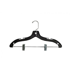 NAHANCO 8500RC Heavy Weight Plastic Suit Hanger with Chrome Clips, High Gloss Black (Pack of 100)
