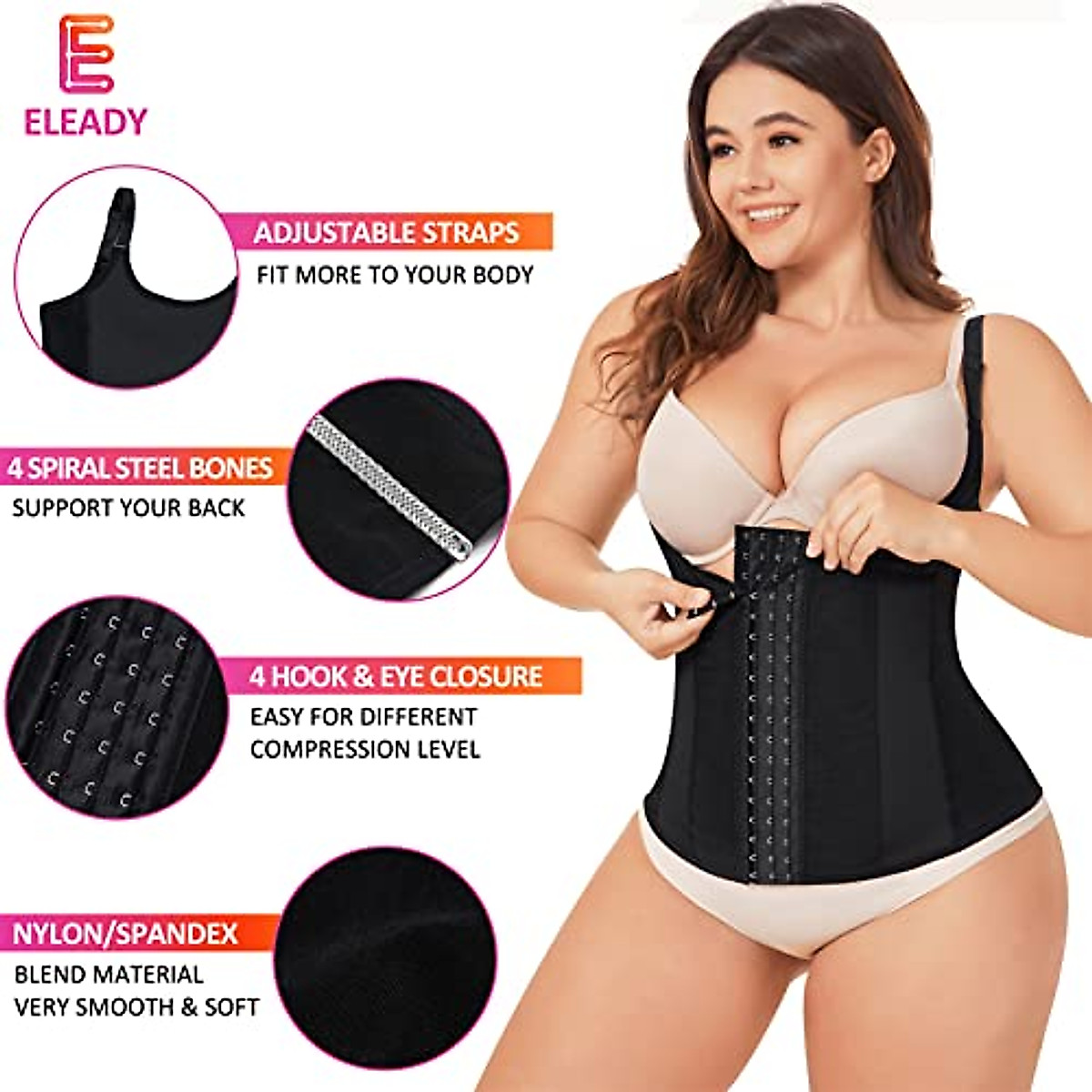 Eleady Womens Waist Trainer Corset Vest Weight Loss Breathable Tank Tops Tummy Control Shapewear Slimming Body Shaper (Black Bodysuit, Large)