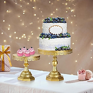 Youeon Set of 3 Metal Gold Cake Stand, 8/10/12 Inch Round Cake Stands for Dessert Table, Gold Dessert Stands, Cupcake Display Stand Set for Party, Wedding, Baby Shower, Birthday, Anniversary
