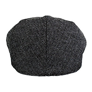 Wonderful Fashion Men's Herringbone Tweed Wool Blend Snap Front Newsboy Hat (DK.Grey, LXL)