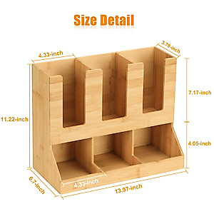 TQVAI Bamboo Coffee Station Organizer, 6 Compartments Condiment Rack Breakroom Accessories Caddy for K Pods, Snack, Tea Bags, Disposable Cups, Original