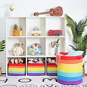 MINTWOOD Design Extra Large 20 x 18 Inches Decorative Woven Cotton Rope Basket, Tall Laundry Basket Hamper, Blanket Basket for Living Room, Round Storage Baskets for Pillows, Towels, Rainbow