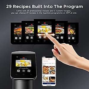 KitchenBoss WIFI Sous Vide Cooker: Ultra-Quiet Sous-vide Cooking Machine 1100 Watts Stainless Steel Immersion Circulator for Kitchen with TFT Preset Recipes, Black