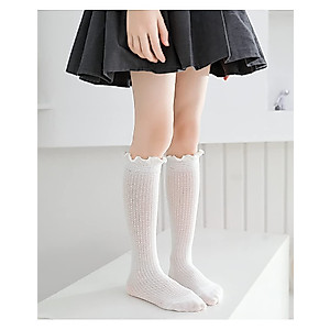 Toptim Kids Girl Mid-calf Knee High Socks Casual Dress Socks Long Tube (6-9 Years, 6 White)