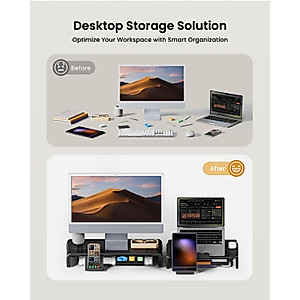 ProtoArc Standing Desk with Dual Monitor Stand Riser, 48 x 24 Inches Height Adjustable Desk with Storage, Electric Stand up Desk with Laptop Stand (Black/White)