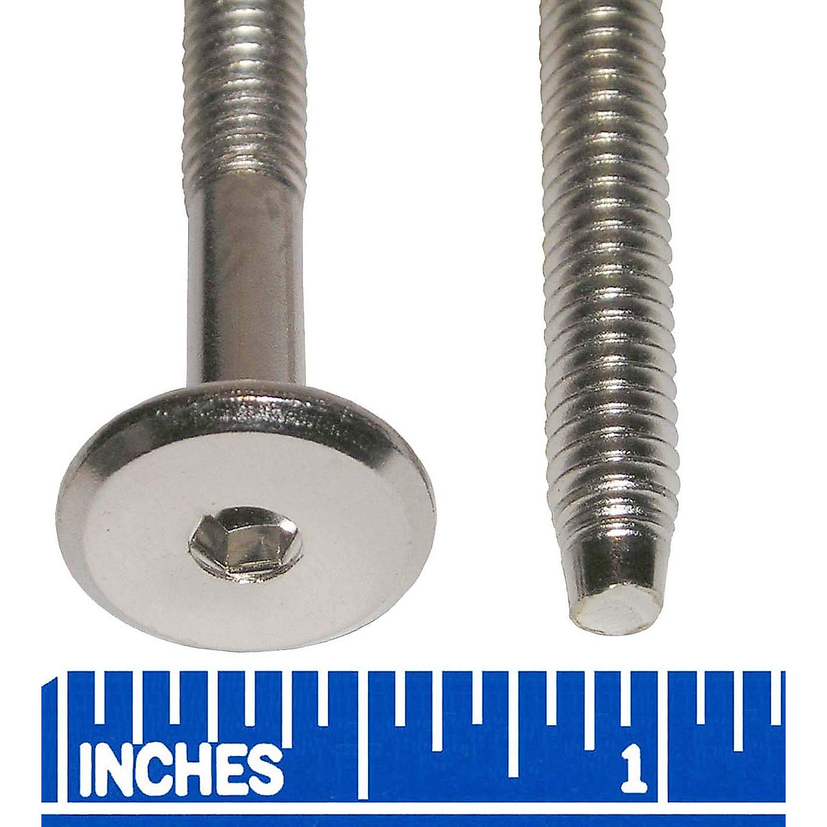 1/4" - 20 TPI x 40mm (1.57" ≈ 1-37/64") Hex Drive Button 17mm Diameter Head Furniture Bolts Nickel Plated Chrome Like Finish (20 Pieces)