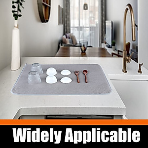 CIYSHO 2 Pack Dish Drying Mat for Kitchen Counter, 24 x 17 Inch Microfiber Dishes Drainer Mats, Large Absorbent Dish Drying Pad for Countertop (Grey)