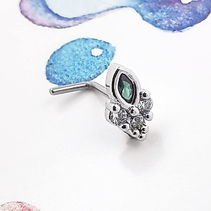 Excepro 1 Pc L Shaped 20G(0.8MM) Nose Studs 316L Surgical Stainless Steel Green Star Cubic Zirconia Body Jewelry Cartilage Studs Nose Rings (Green, stainless-steel)