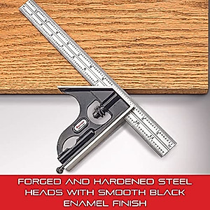 Starrett Steel Combination Square with Square Head - 12" Blade Length, Forged and Hardened Steel Heads, Reversible Lock Bolt, Scriber, 4R Graduation Type - C33H-12-4R