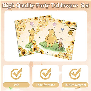 140pcs Disposable Winnie Baby Shower Party Supplies Classic Bear Party Decorations for Kids Boys Birthday Neutral Themed Plates Napkin Cups Disposable Tableware Set Serves 20 Guests