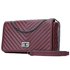 KKXIU Quilted Multiple Pocket Women Crossbody Bag with Chain Strap Stylish Ladies Shoulder Clutch Purse (a-Wine)