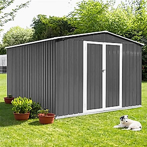 Evedy 10x8ft Outdoor Storage Shed,Metal Garden Shed for Bike, Trash Can, Tools, Galvanized Steel Outdoor Storage Cabinet with Lockable Door,Tool Cabinet with Vents,for Backyard,Patio, Lawn