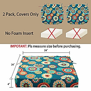 Magpie Fabrics Indoor Outdoor Cushion Cover Replacement 2 Pack, NO Insert! Water Repellent Slipcover with Ties Decor for Patio Garden Chair Sofa Bench Wicker(Heronsbill Turquoise Green, 24x24x4 Inch)
