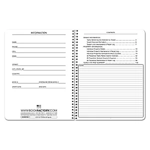 BookFactory Rental Property Record Book/Landlord Renter Record Keeping Log Book - Wire-O, 100 Pages, 8.5" x 11" (LOG-100-7CW(RentalProperty)-RX)