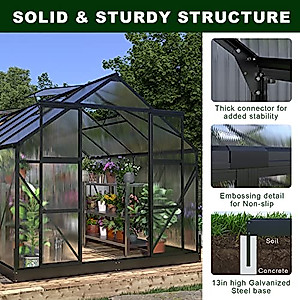 AMERLIFE 8x14x7.5 FT Polycarbonate Greenhouse 2 Sliding Doors 4 Vent Window Walk-in Premium Greenhouse Storage Shed Sunroom Aluminum Large Sun House for Outdoor Garden Backyard, Matte Black