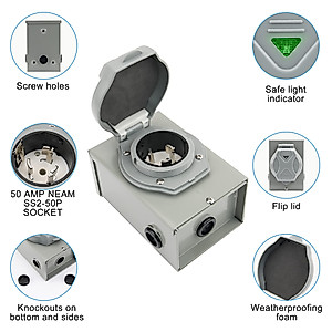 Luckyweld 50Amp Generator Power Inlet Box,125/250V, 12500W,NEMA SS 2-50P Generator Inlet Box,Waterproof, Outdoor Use