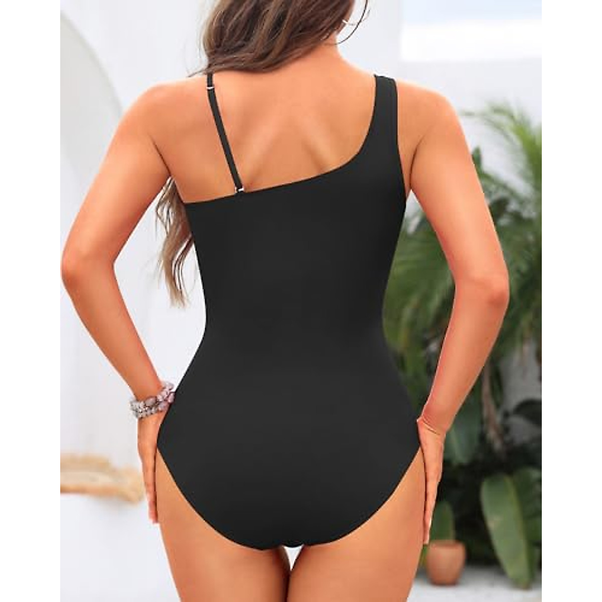 Tempt Me Black Women One Piece Swimsuit One Shoulder Bathing Suits Cutout Mesh Swimwear XL