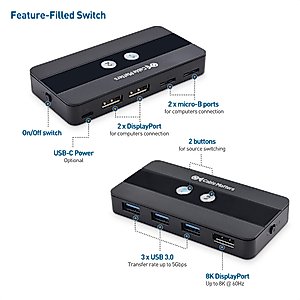 Cable Matters USB 3.0 KVM Switch DisplayPort 1.4 for 2 Computers and USB C Hub DisplayPort 1.4 Bundle
